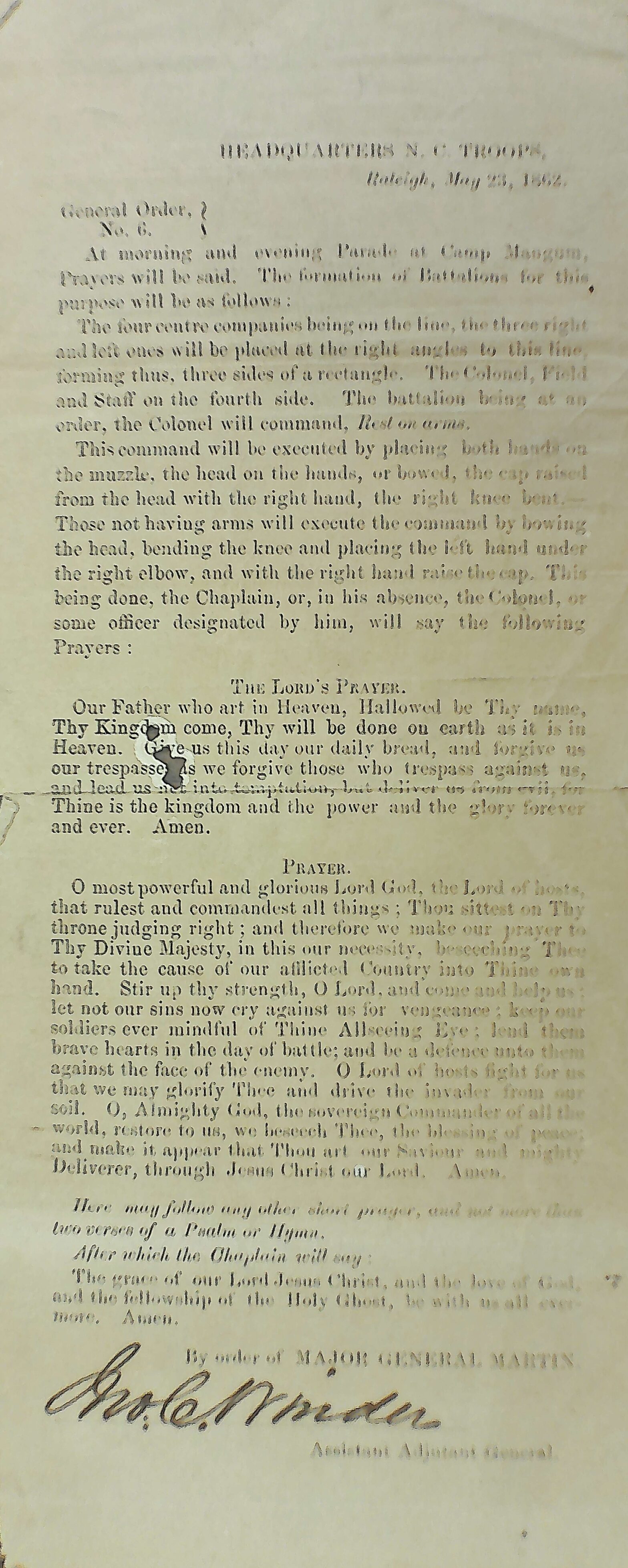 Daily Prayer - Fifty-First North Carolina Infantry